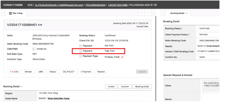 결함(Bug) #351: [VOC]HIGH: REQUEST TO CHANGE PAYMENT STATUS FOR BOOKINGS HAVE PAID BY VCC CARD ...